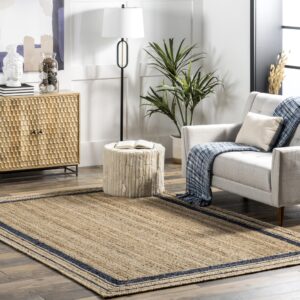 nuloom rikki coastal braided jute area rug, 9x12, navy