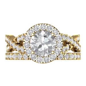 clara pucci 1.92 carat round cut clear vvs1 ideal zircon 14k yellow gold halo w/accents wedding bridal anniversary ring band set size 6