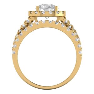 Clara Pucci 1.92 Carat Round Cut Clear VVS1 Ideal Zircon 14k Yellow Gold Halo W/Accents Wedding Bridal Anniversary Ring Band Set Size 6