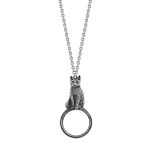 1928 jewelry women's pewter cat magnifying glass pendant necklace 30" - magnification power: 2-3x