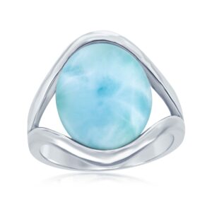 sterling silver high polish natural oval larimar stone ring