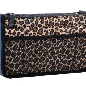 Vercord Purse Organizer Insert for Handbags Bag Organizers Inside Tote Pocketbook Women Nurse Nylon 13 Pockets Leopard Medium