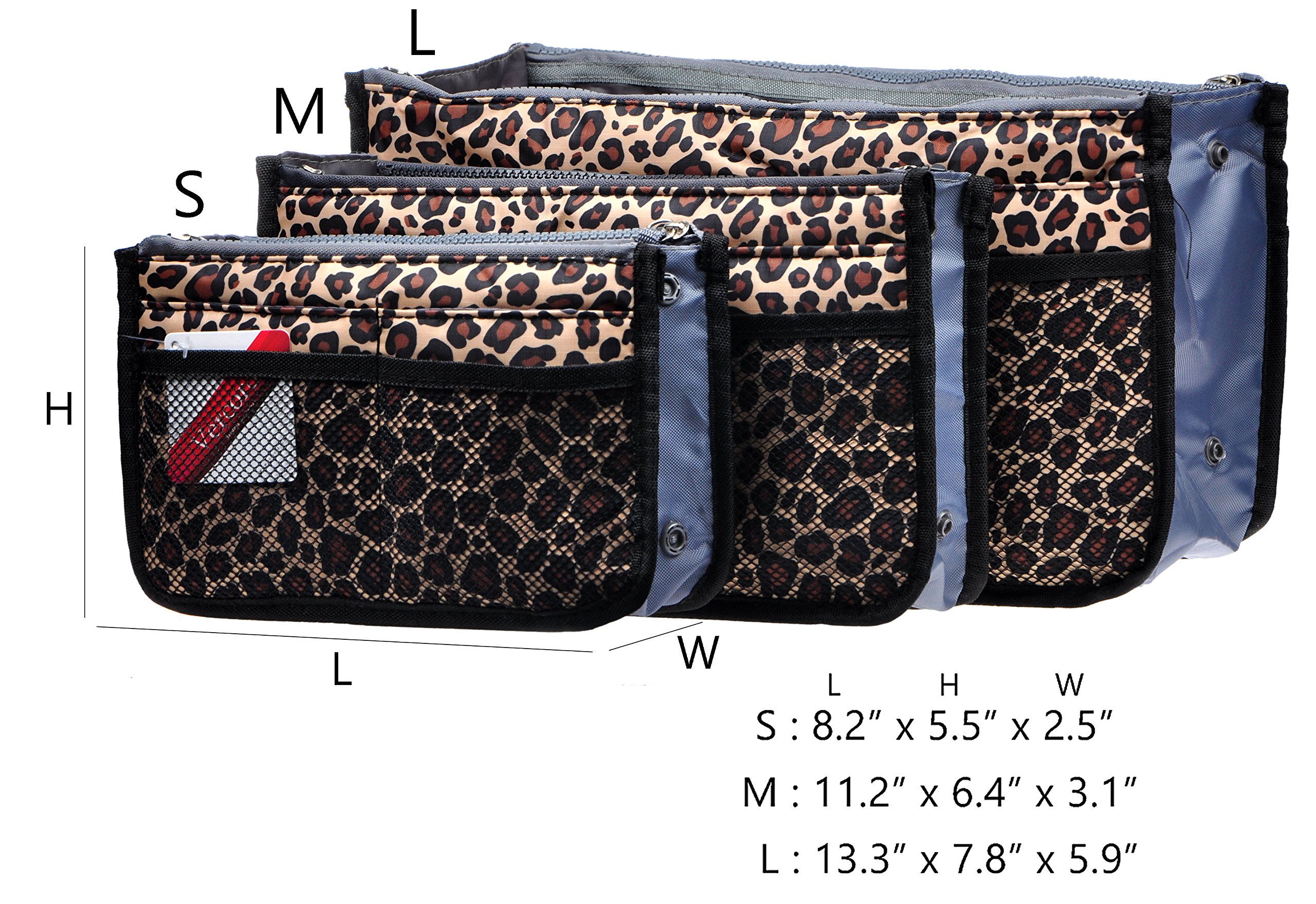 Vercord Purse Organizer Insert for Handbags Bag Organizers Inside Tote Pocketbook Women Nurse Nylon 13 Pockets Leopard Medium