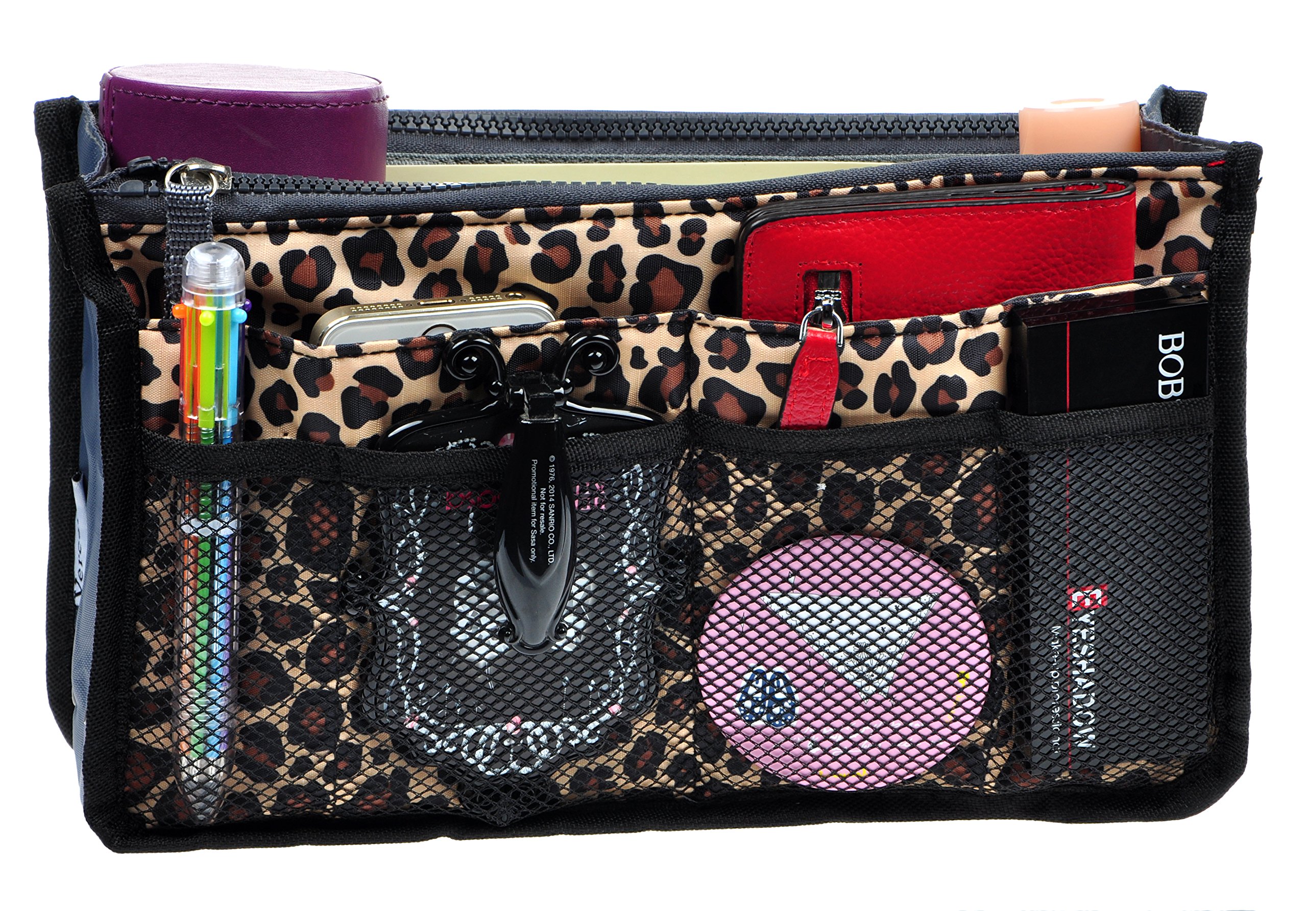 Vercord Purse Organizer Insert for Handbags Bag Organizers Inside Tote Pocketbook Women Nurse Nylon 13 Pockets Leopard Medium