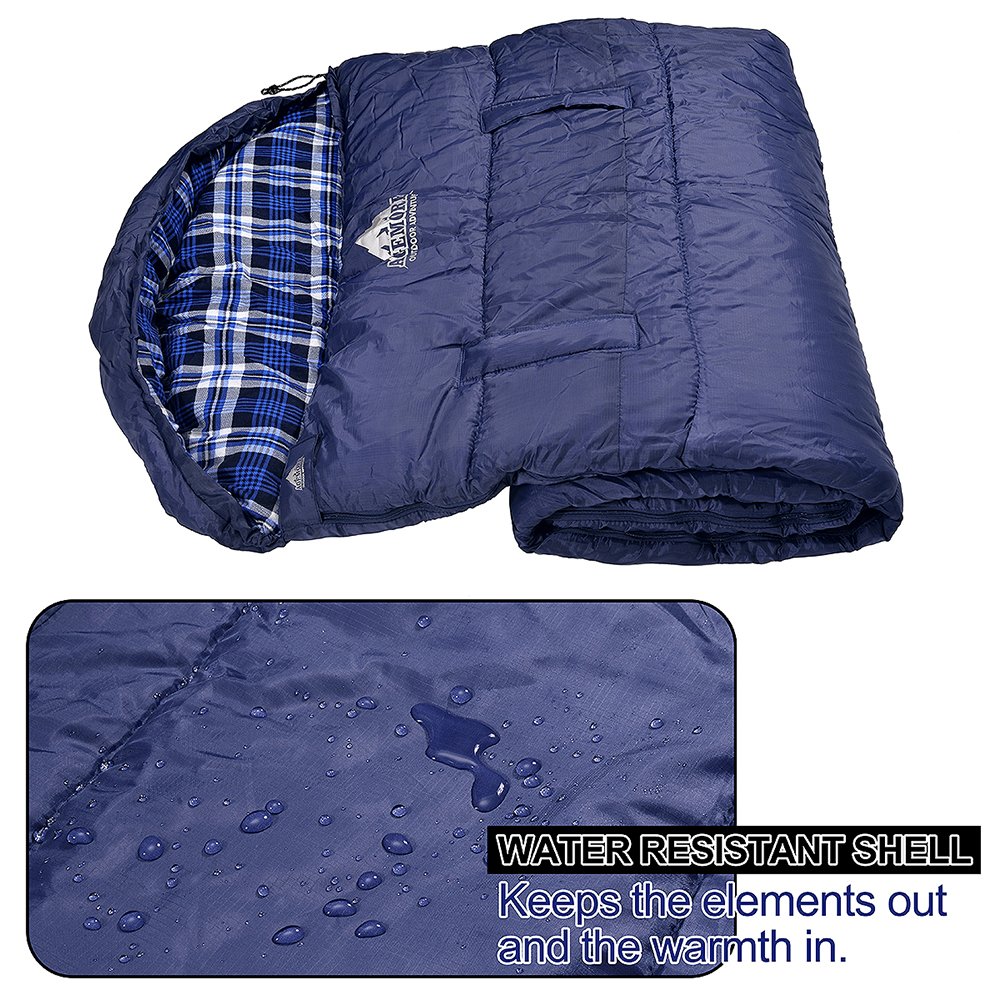 AGEMORE Cotton Flannel Sleeping Bag XL for Camping, Envelope Sleeping Bags for Adults 91"X35", Great for 3-4 Season Traveling, Hiking & Outdoor Activities, Waterproof Comfort with Compression Sack