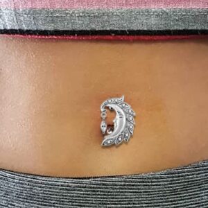 3 Micron 18K Rose Gold Plated Clear Crystal Stone Tribal Moon Reverse Bar Design 925 Sterling Silver Belly Button Ring