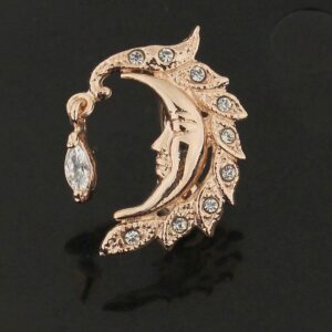 3 Micron 18K Rose Gold Plated Clear Crystal Stone Tribal Moon Reverse Bar Design 925 Sterling Silver Belly Button Ring