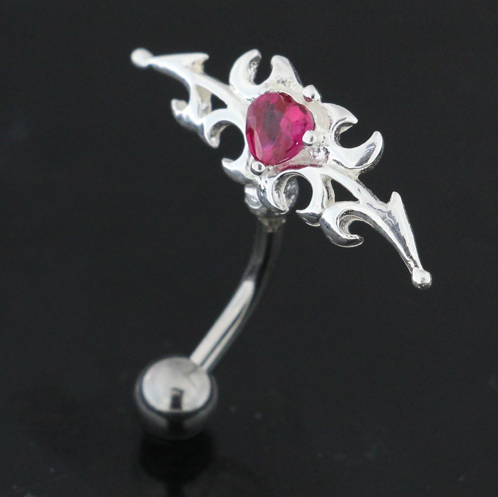 Clearance Sale!! Red Crystal Stone Heart Tribal Reverse Bar Design 925 Sterling Silver Belly Button Ring