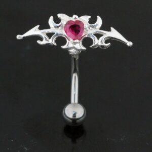 Clearance Sale!! Red Crystal Stone Heart Tribal Reverse Bar Design 925 Sterling Silver Belly Button Ring