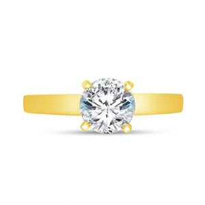 size - 7.5 - solid 14k yellow gold round cut thick band classic solitaire wedding engagement ring cz cubic zirconia 1.0ct.