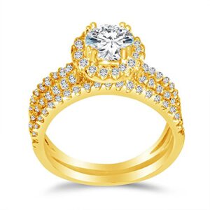 Size - 7-14k Yellow Gold Cross Over Bridal Halo Large Bridal Engagement & Wedding Ring CZ Cubic Zirconia (2.0cttw., 1.0ct. Center)