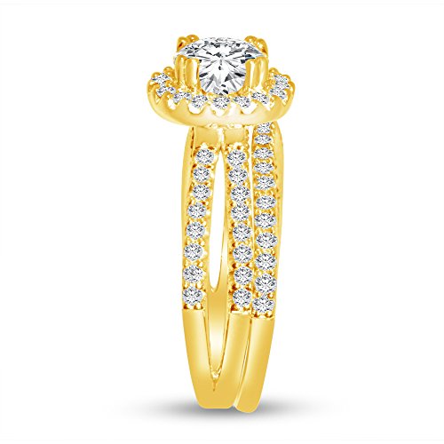 Size - 7-14k Yellow Gold Cross Over Bridal Halo Large Bridal Engagement & Wedding Ring CZ Cubic Zirconia (2.0cttw., 1.0ct. Center)