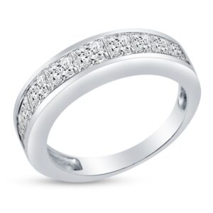 Size - 7 - Solid 14k White Gold 4mm Princess Cut Invisible Anniversary Ring Wedding Band CZ Cubic Zirconia 1.50cttw.