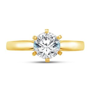 size - 8 - solid 14k yellow gold round cut six prong solitaire wedding engagement ring cz cubic zirconia 1.50ct.