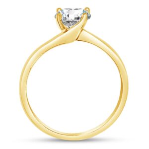 size - 4.5 - solid 14k yellow gold round cut cross over twist solitaire wedding engagement ring cz cubic zirconia 1.0ct.