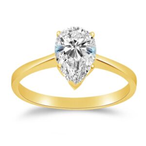 size - 7 - solid 14k yellow gold pear cut one single stone solitaire wedding engagement ring cz cubic zirconia 1.50ct.