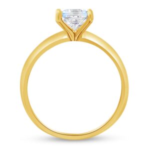 Size - 5.5 - Solid 14k Yellow Gold Princess Cut Knife-Edge Four Prong Solitaire Engagement Ring CZ Cubic Zirconia 1.0ct.