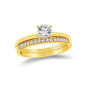 sonia jewels size - 5-14k yellow gold round small plain domed bridal engagement ring & wedding band cz cubic zirconia (1.0cttw., 50ct. center)