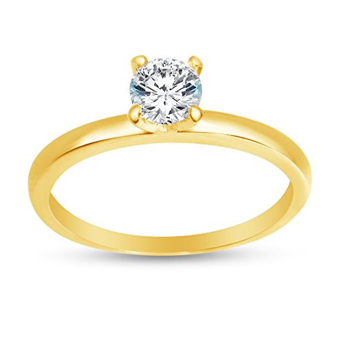 Sonia Jewels Size - 5-14k Yellow Gold Round Small Plain Domed Bridal Engagement Ring & Wedding Band CZ Cubic Zirconia (1.0cttw., 50ct. Center)