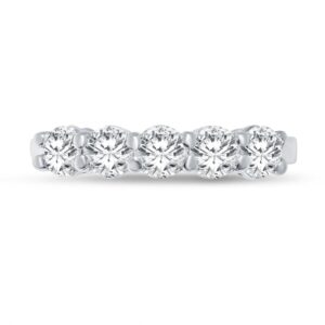 Size - 6 - Solid 925 Sterling Silver 4mm Round Cut Five Stone Anniversary Ring Wedding Band CZ Cubic Zirconia 1.0cttw.