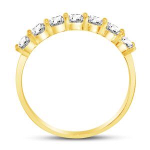 Size - 9 - Solid 14k Yellow Gold 3mm Round Cut Seven Stone Prong Set Anniversary Ring Wedding Band CZ Cubic Zirconia 1/2 cttw.