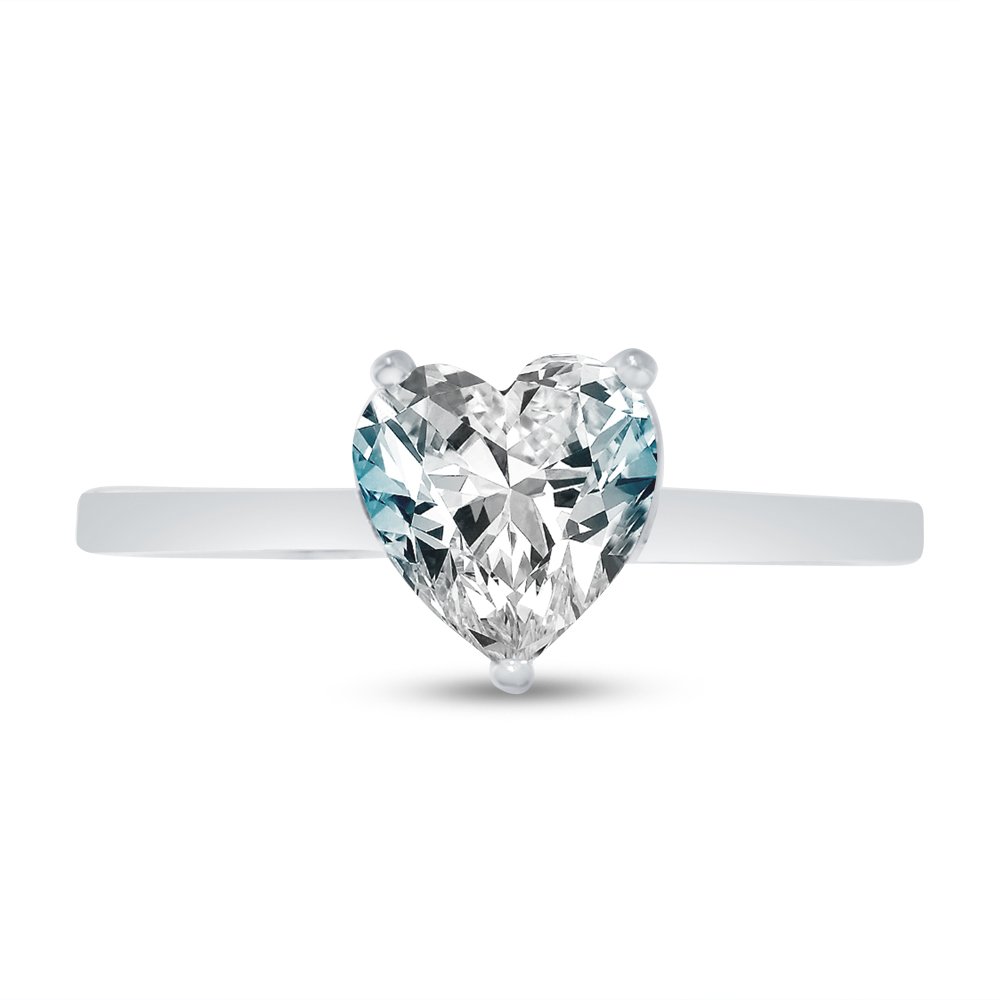 Size - 7.5 - Solid 14k White Gold Heart Cut One Single Stone Solitaire Wedding Engagement Ring CZ Cubic Zirconia 1.50ct.