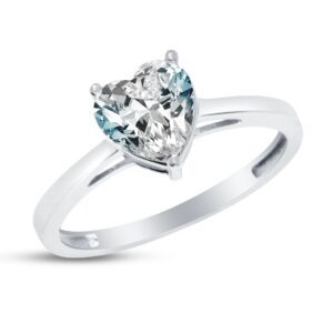 Size - 7.5 - Solid 14k White Gold Heart Cut One Single Stone Solitaire Wedding Engagement Ring CZ Cubic Zirconia 1.50ct.