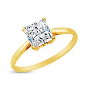 Size - 6.5 - Solid 14k Yellow Gold Princess Cut Thin Band Solitaire Wedding Engagement Ring CZ Cubic Zirconia 1.0ct.