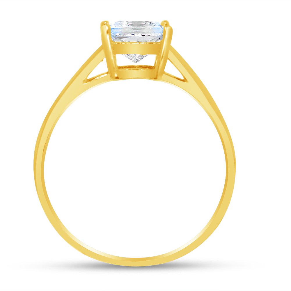 Size - 6.5 - Solid 14k Yellow Gold Princess Cut Thin Band Solitaire Wedding Engagement Ring CZ Cubic Zirconia 1.0ct.