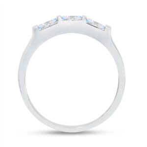 Size - 7 - Solid 14k White Gold 2mm Baguette Cut Three Stone Anniversary Ring Wedding Band CZ Cubic Zirconia 1/2 cttw.