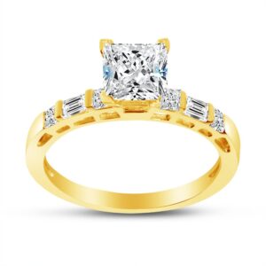 Size - 9 - Solid 14k Yellow Gold Princess Cut Bridal Engagement Ring & Wedding Band CZ Cubic Zirconia 2.0ct.