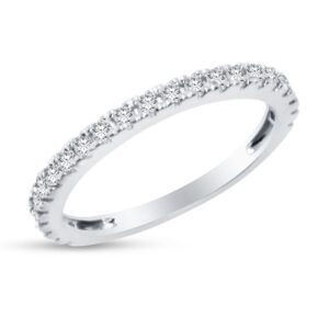 Size - 5.5 - Solid 14k White Gold 2mm Round Cut Micro Pave Set Anniversary Ring Wedding Band CZ Cubic Zirconia 1/2 cttw.