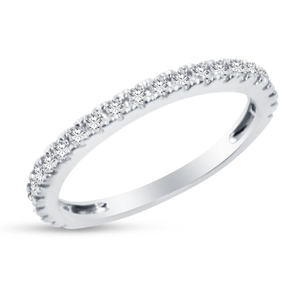 Size - 5.5 - Solid 14k White Gold 2mm Round Cut Micro Pave Set Anniversary Ring Wedding Band CZ Cubic Zirconia 1/2 cttw.