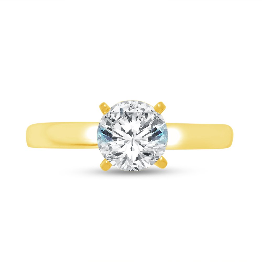 Size - 10 - Solid 14k Yellow Gold Round Cut Four Prong Solitaire Wedding Engagement Ring CZ Cubic Zirconia 1.0ct.