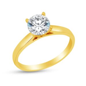 Size - 10 - Solid 14k Yellow Gold Round Cut Four Prong Solitaire Wedding Engagement Ring CZ Cubic Zirconia 1.0ct.