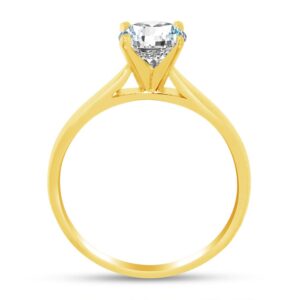 Size - 10 - Solid 14k Yellow Gold Round Cut Four Prong Solitaire Wedding Engagement Ring CZ Cubic Zirconia 1.0ct.