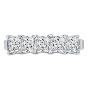 Size - 7 - Solid 14k White Gold 5mm Princess Cut Five Stone With Side Accents Anniversary Ring Wedding Band CZ Cubic Zirconia 2.0cttw.