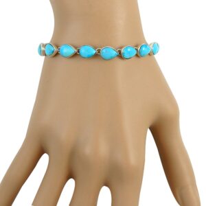 Turquoise Link Bracelet Sterling Silver 925 Genuine Turquoise & Gemstones (Turquoise)