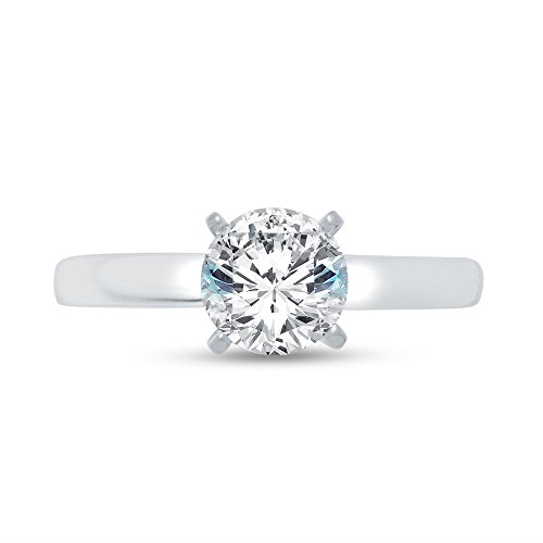 Size - 5 - Solid 14k White Gold Round Cut Four Prong Solitaire Wedding Engagement Ring CZ Cubic Zirconia 1.0ct.