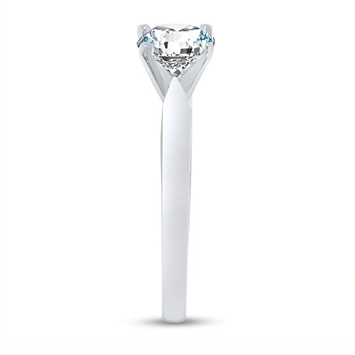 Size - 5 - Solid 14k White Gold Round Cut Four Prong Solitaire Wedding Engagement Ring CZ Cubic Zirconia 1.0ct.