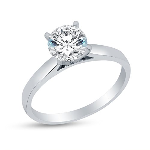 Size - 5 - Solid 14k White Gold Round Cut Four Prong Solitaire Wedding Engagement Ring CZ Cubic Zirconia 1.0ct.