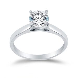 Size - 5 - Solid 14k White Gold Round Cut Four Prong Solitaire Wedding Engagement Ring CZ Cubic Zirconia 1.0ct.