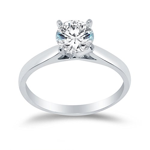 Size - 5 - Solid 14k White Gold Round Cut Four Prong Solitaire Wedding Engagement Ring CZ Cubic Zirconia 1.0ct.