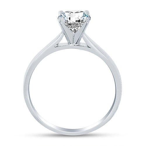 Size - 5 - Solid 14k White Gold Round Cut Four Prong Solitaire Wedding Engagement Ring CZ Cubic Zirconia 1.0ct.