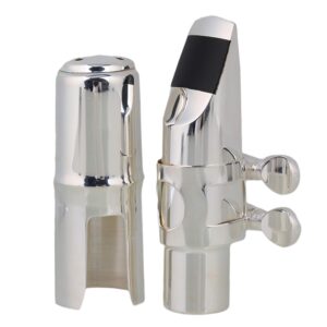 yibuy silver brass #6 nickel-plated e-flat alto saxophone mouthpiece with cap ligature