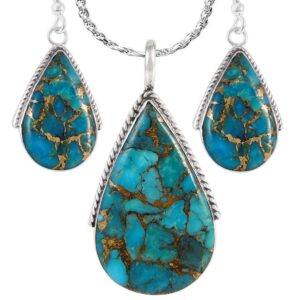 turquoise necklace pendant & earrings set genuine turquoise 20" necklace (teal/matrix turquoise)