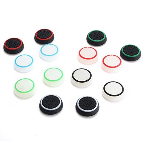 Silicone Thumb Stick Grip Cap Joystick Thumbsticks Caps Cover for PS4 Xbox One PS3 Xbox 360 PS2 Game Controllers - White w/Black