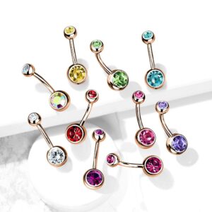 FIFTH CUE 14G & 16G Double Jeweled Basic Navel Ring Rose Gold IP Over 316L Surgical Steel (16GA - 5/16" 8mm - 4 x 6mm Balls - Smaller than 14GA version)