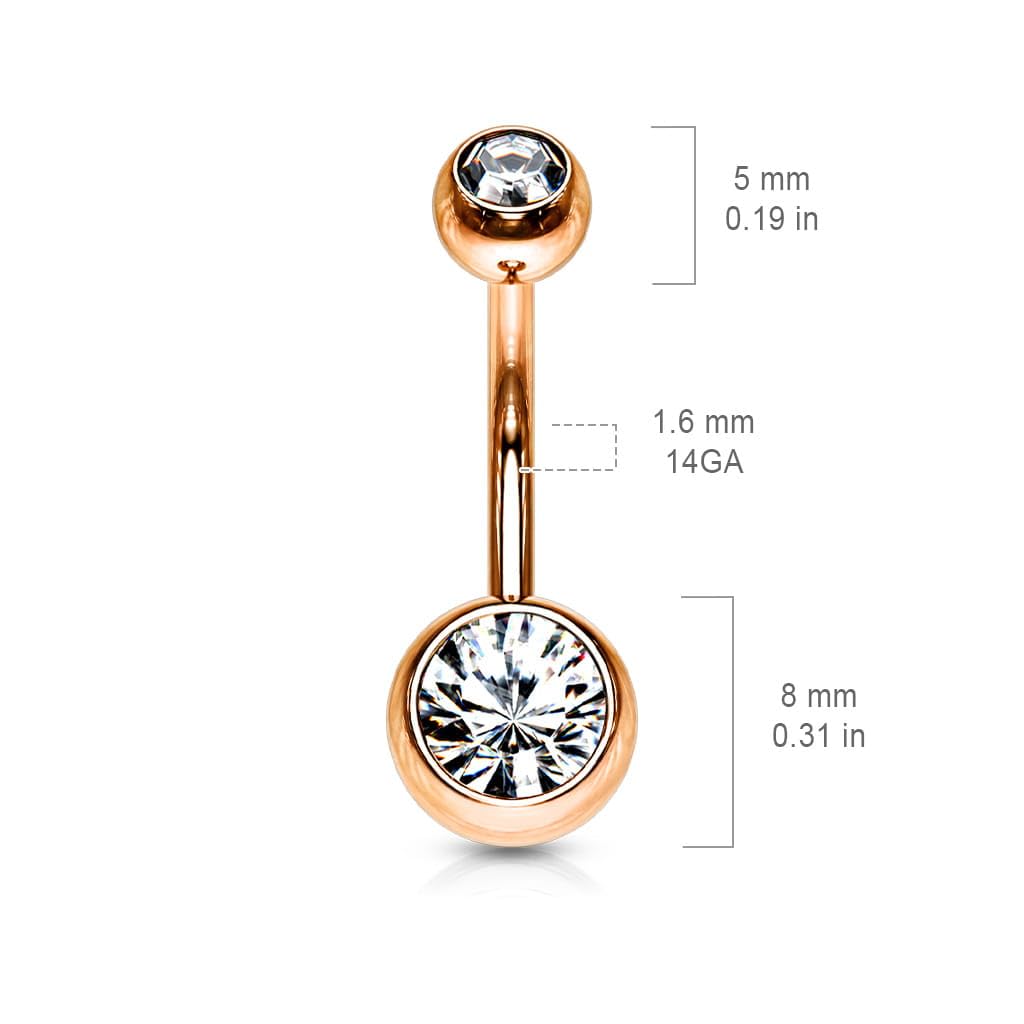 FIFTH CUE 14G & 16G Double Jeweled Basic Navel Ring Rose Gold IP Over 316L Surgical Steel (16GA - 5/16" 8mm - 4 x 6mm Balls - Smaller than 14GA version)