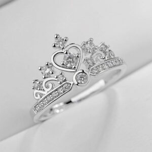 White Gold Plated Simple Princess Crown with Cubic Zircon Crystal Wedding Engagement Ring Fashion Jewelry (6)